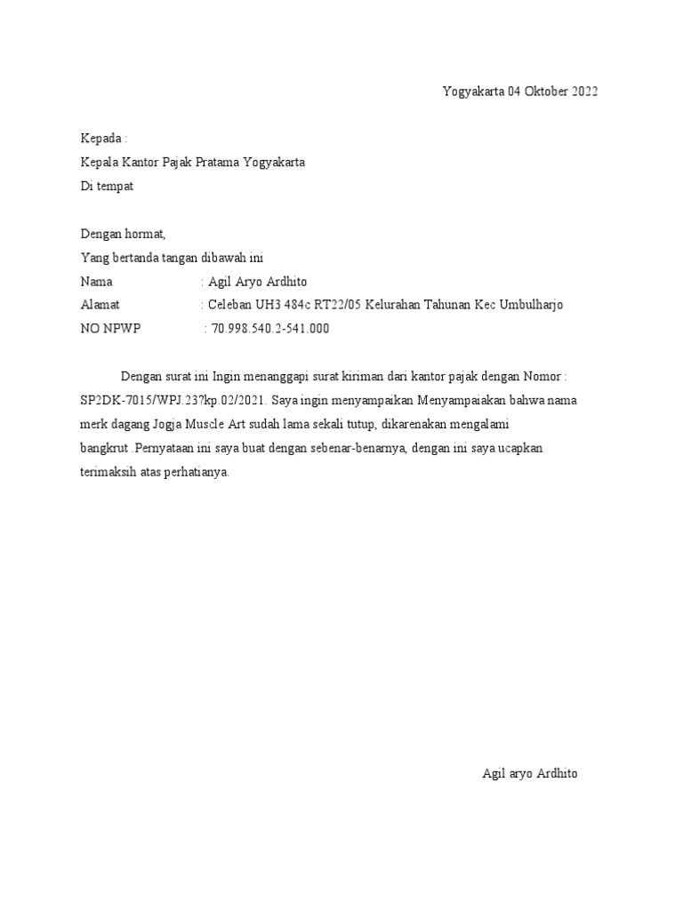 Tanggapan Surat SP2DK Pajak | PDF