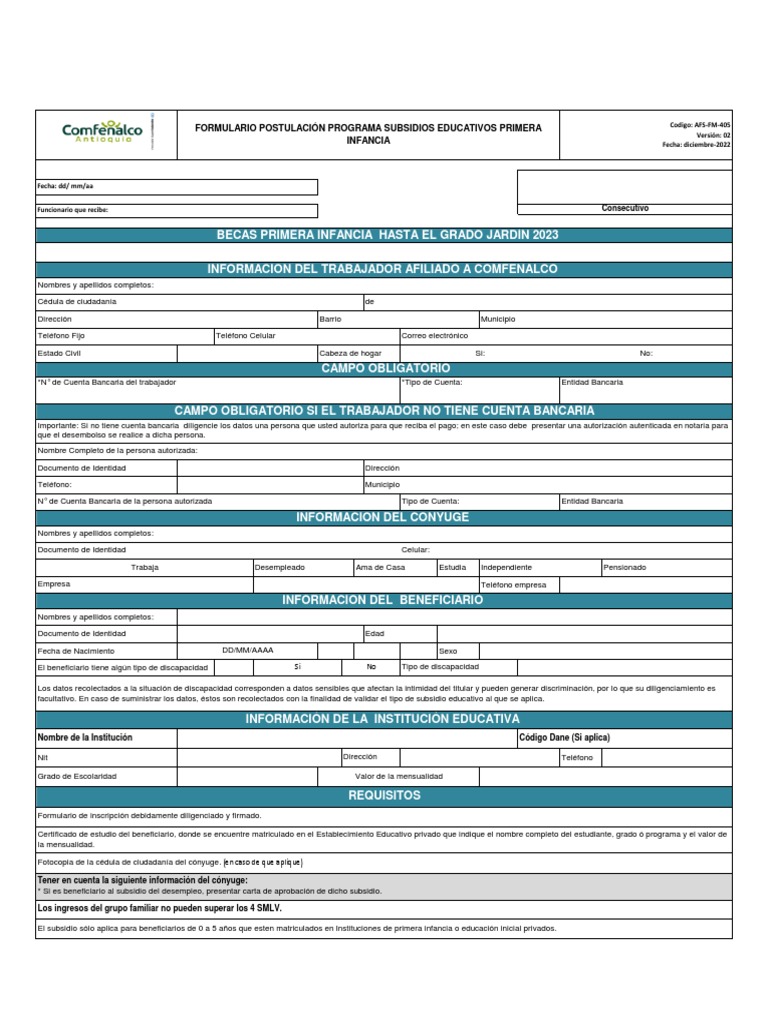 Afs - FM-405 Formulario Posulacion Programa Subsidi - 230116 - 112929 ...