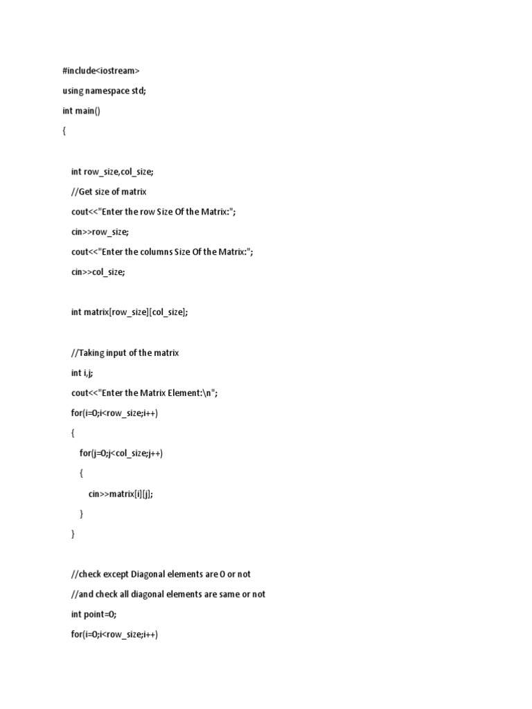 Check if Matrix is Scalar or Not in C | PDF