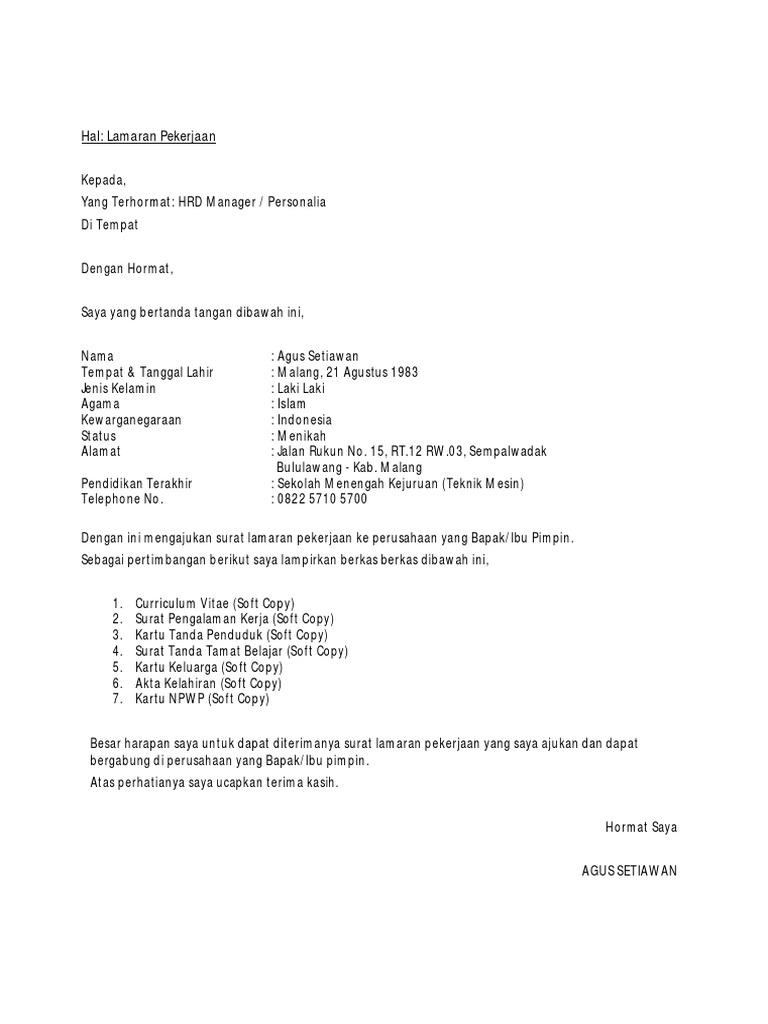 CV Agus Setiawan | PDF