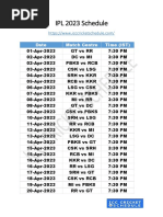 IPL 2023 Schedule Excel | PDF | Summer Sports | Cricket