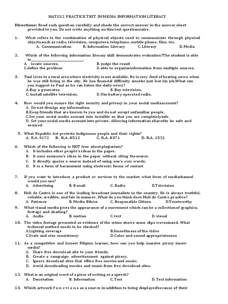 Batangas High School Media Literacy Test | PDF | Mass Media | Advertising