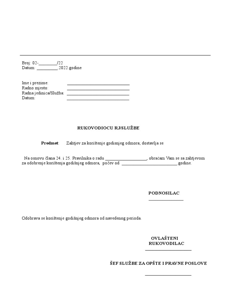 Zahtjev Godišnji 1 | PDF