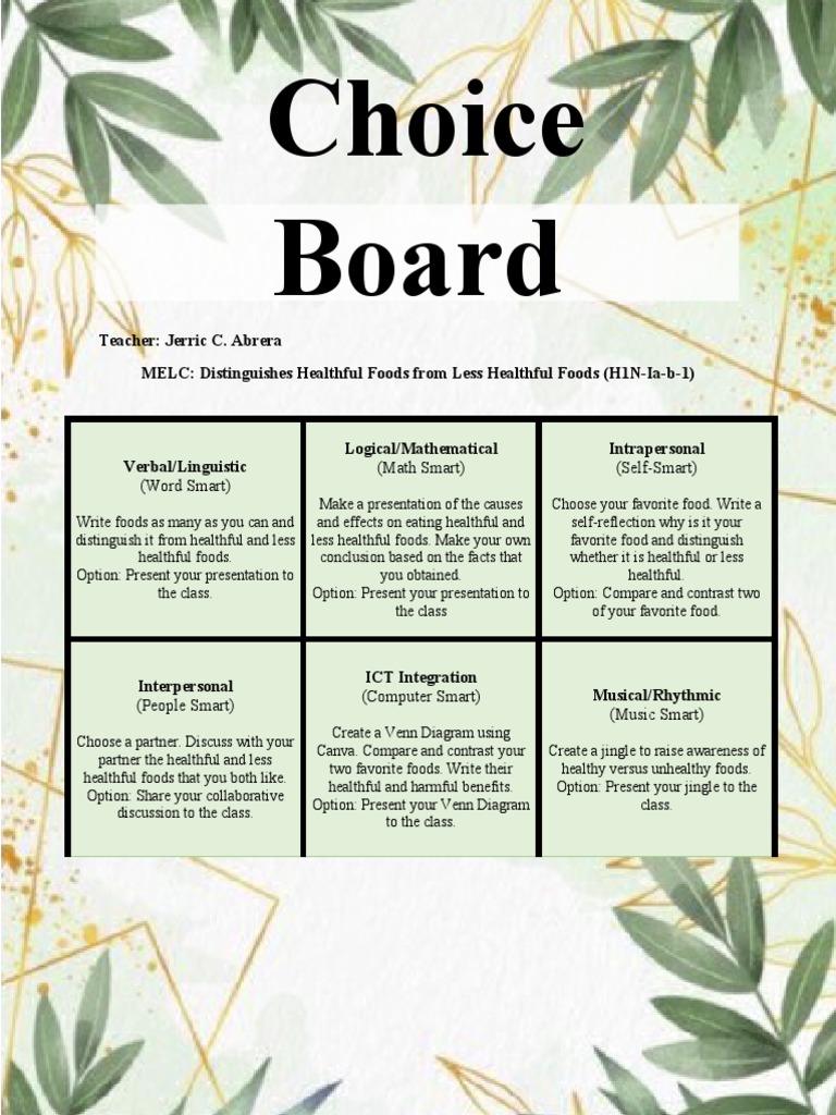 Choice Board | PDF | Cognitive Science | Cognition