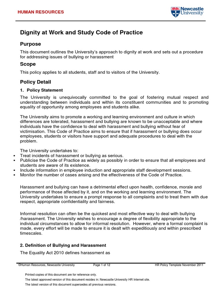 Dignity-Work-Study - JB - Newcastle University Code | PDF | Sexual ...