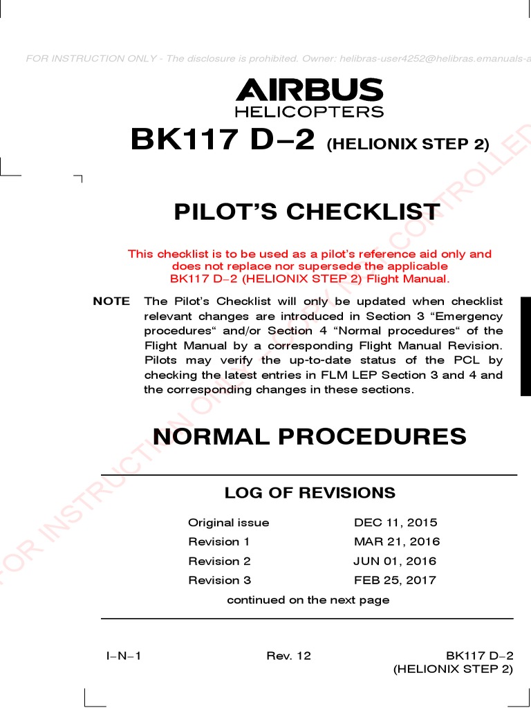 PILOT'S CHECKLIST-Rev-12 - BK117-D2 | PDF | Machines | Vehicle Technology