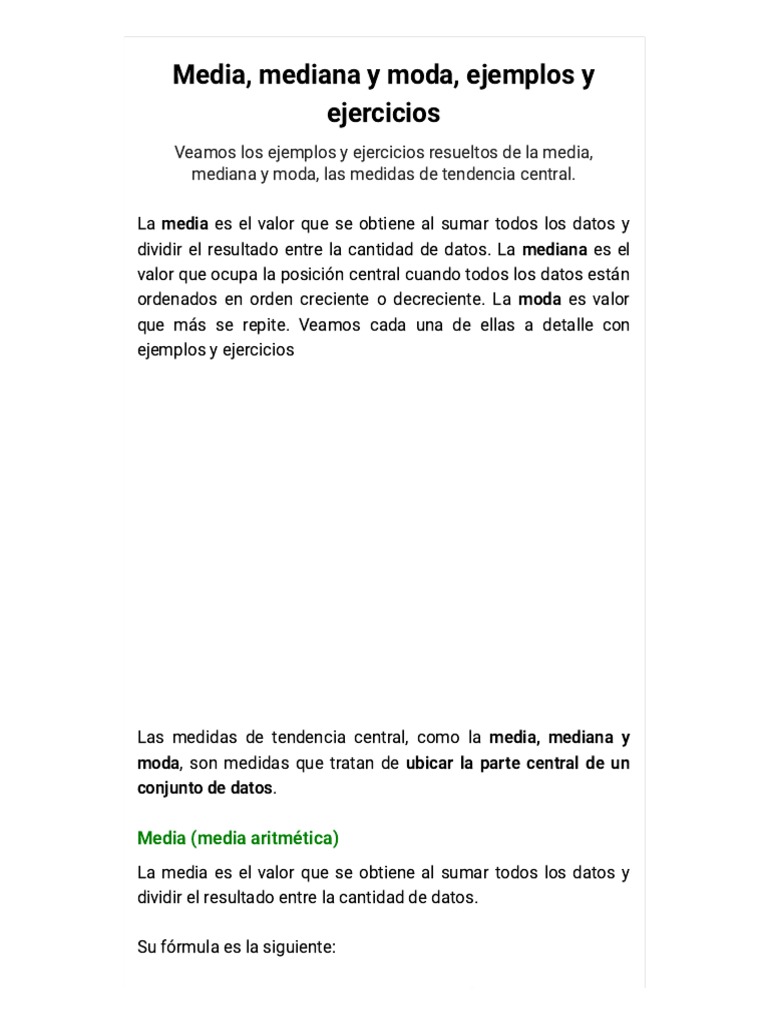 Mediana, Mediana y Moda, Ejemplos y Ejercicios - Matemóvil | PDF ...