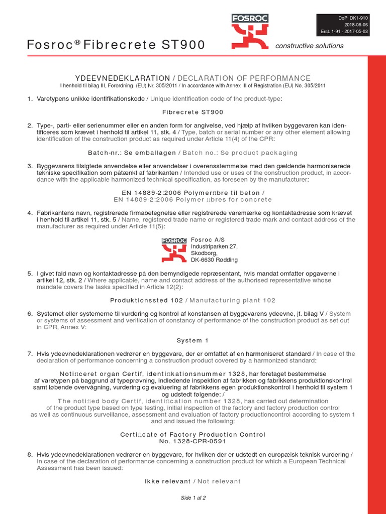 1 910 Fibrecrete ST900 DoP | PDF