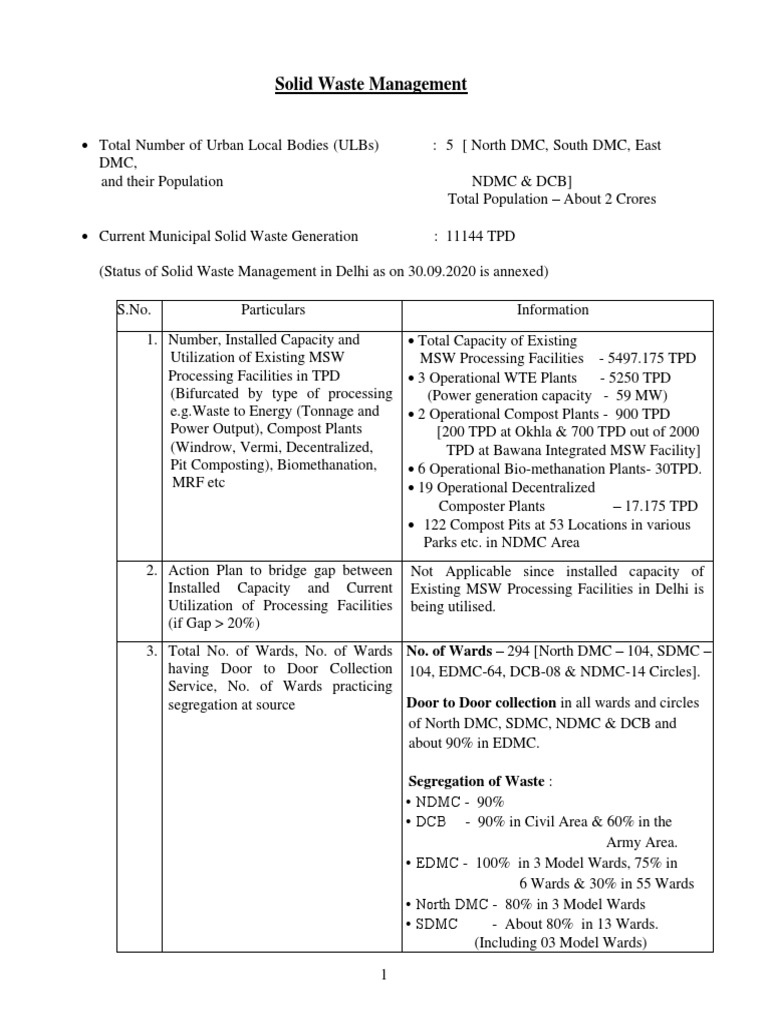 Status of Solid Waste Management in Delhipdf | PDF | Municipal Solid ...