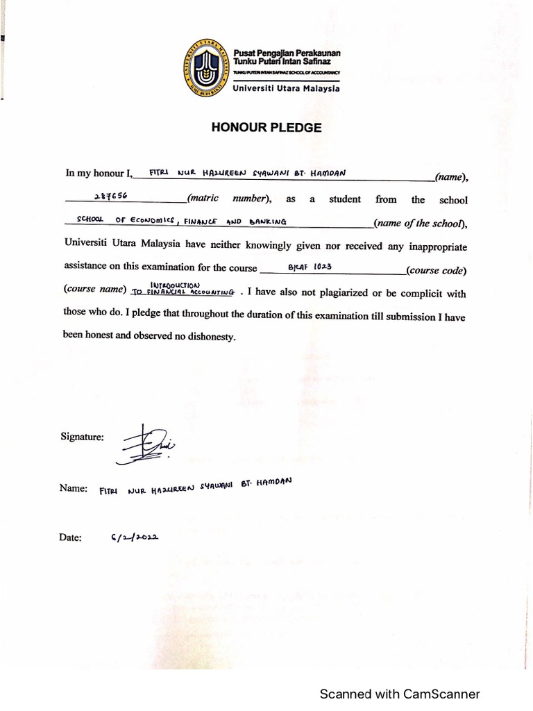 287656-Honor Pledge Form | PDF