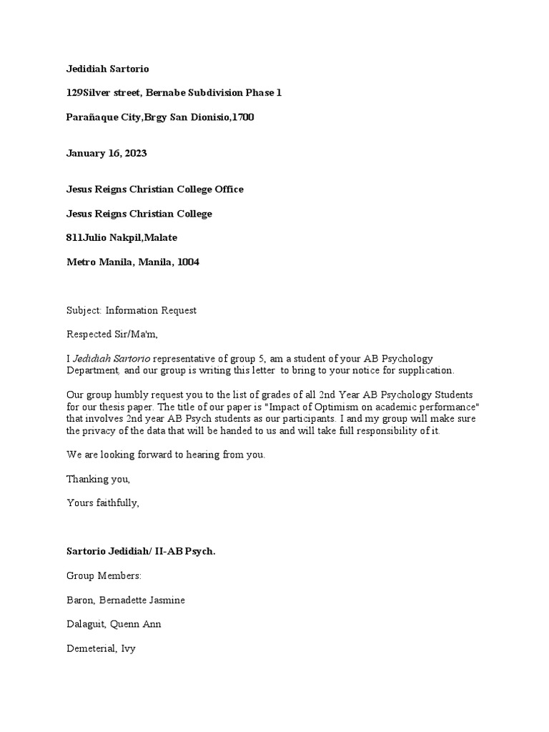 AB Psychology Grade Request Letter | PDF | Wellness