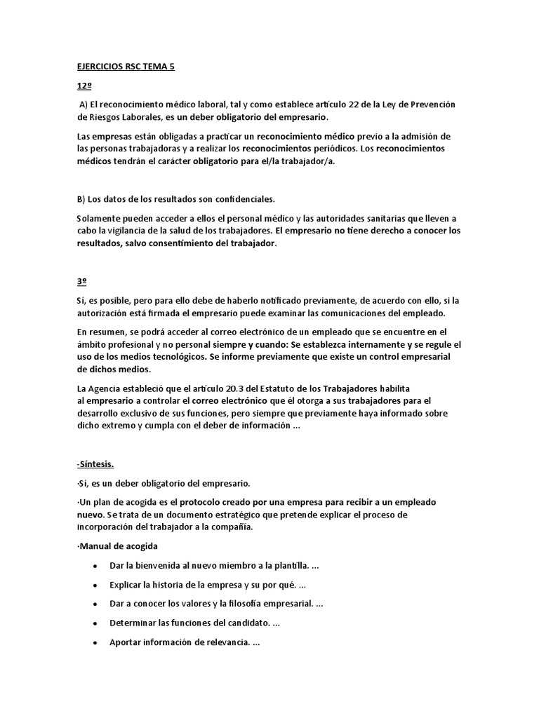 Ejercicios RSC Tema 5 | PDF | Acoso sexual | Privacidad de la información