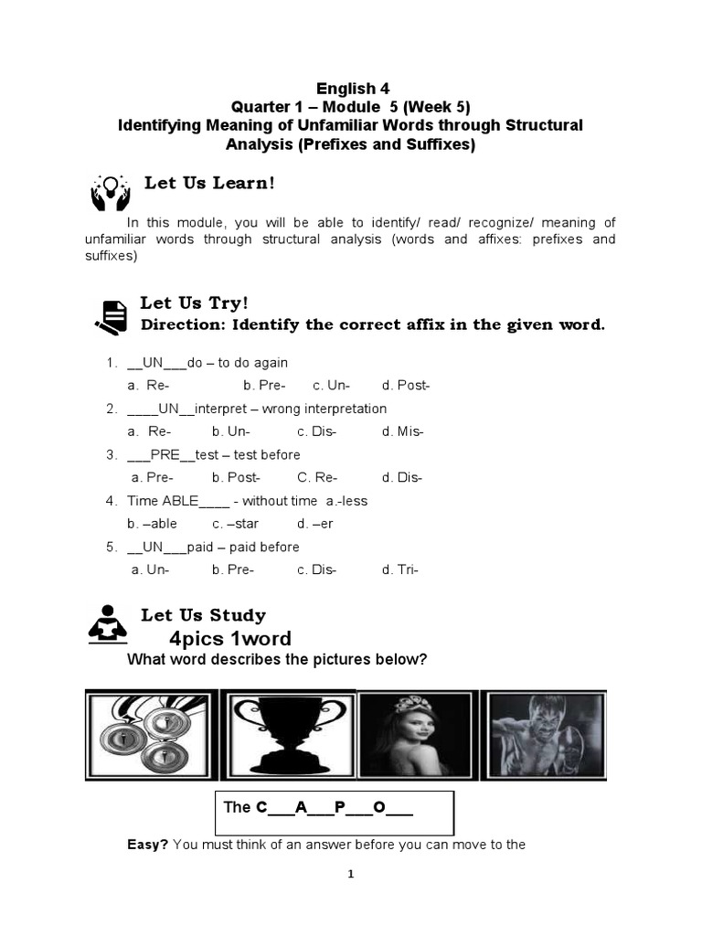 Day1 Am Module 5 English 4 Q1 (Week 5) .Docx Nov | PDF | Word | Linguistics