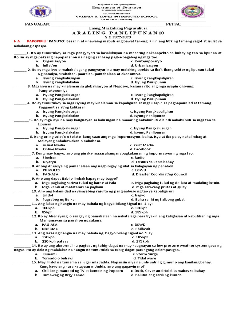 GRADE 10 Exam 2022 ARPAN (AutoRecovered) | PDF