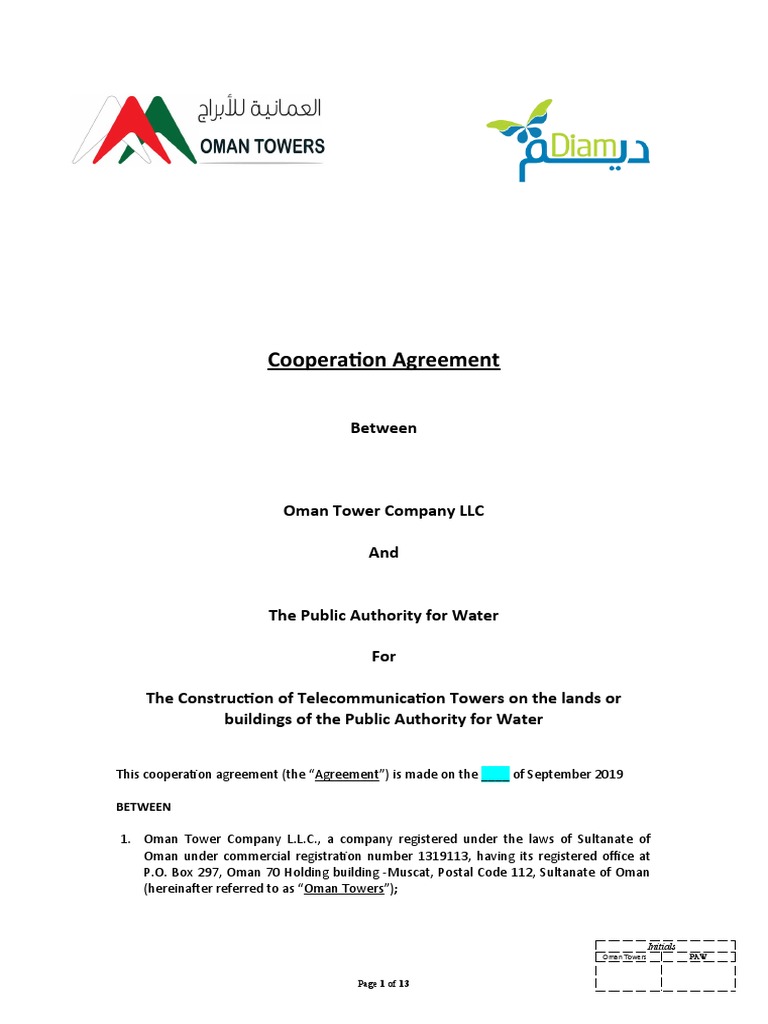 PAW - Oman Towers - Cooperation Agreement - Draft v1 - 05092019 | PDF ...