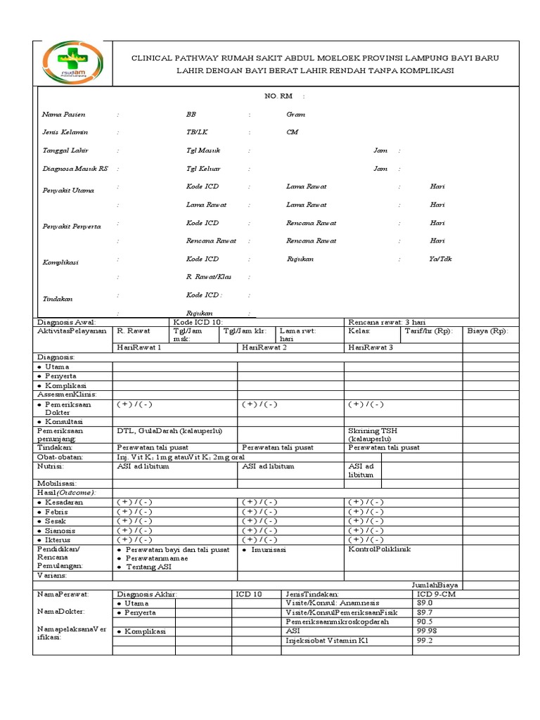 Clinical Pathway BBLR Tanpa Komplikasi | PDF