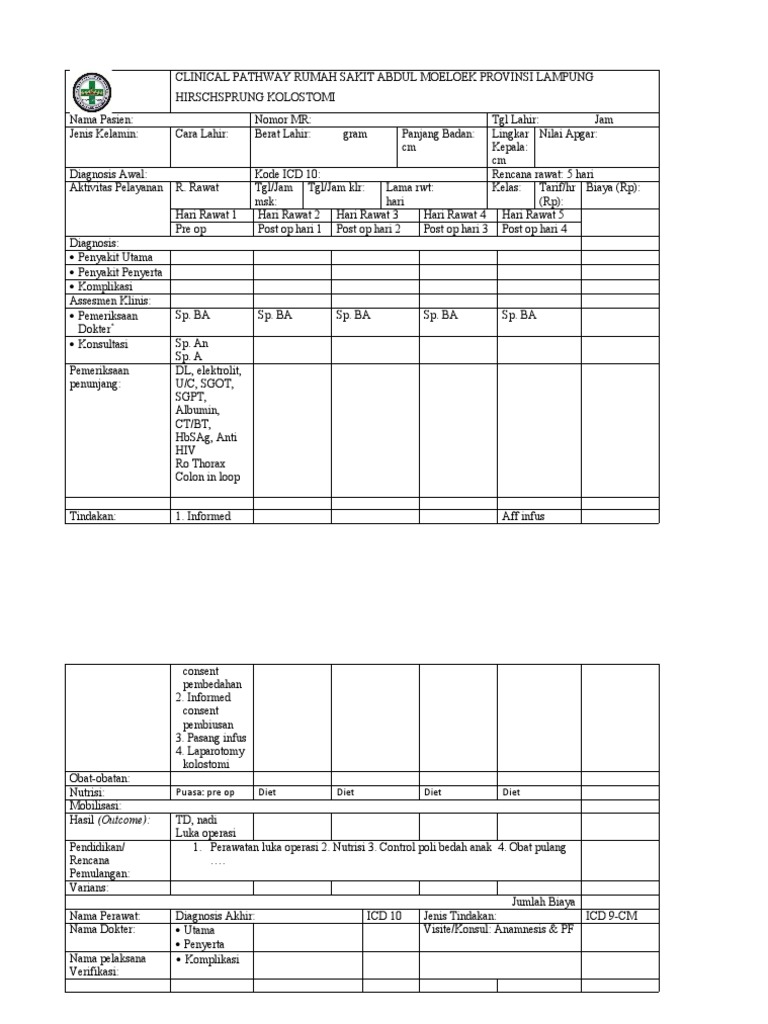 Clinical Pathway Hirschsprung Kolostomi | PDF