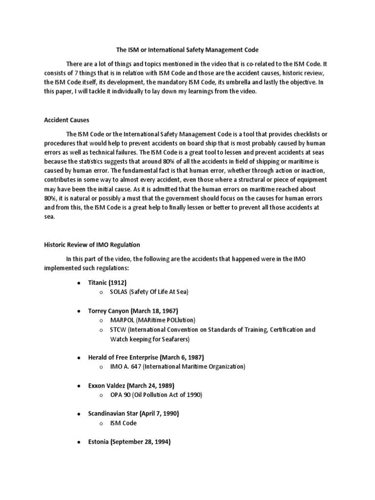 The Evolution and Objectives of the International Safety Management ...