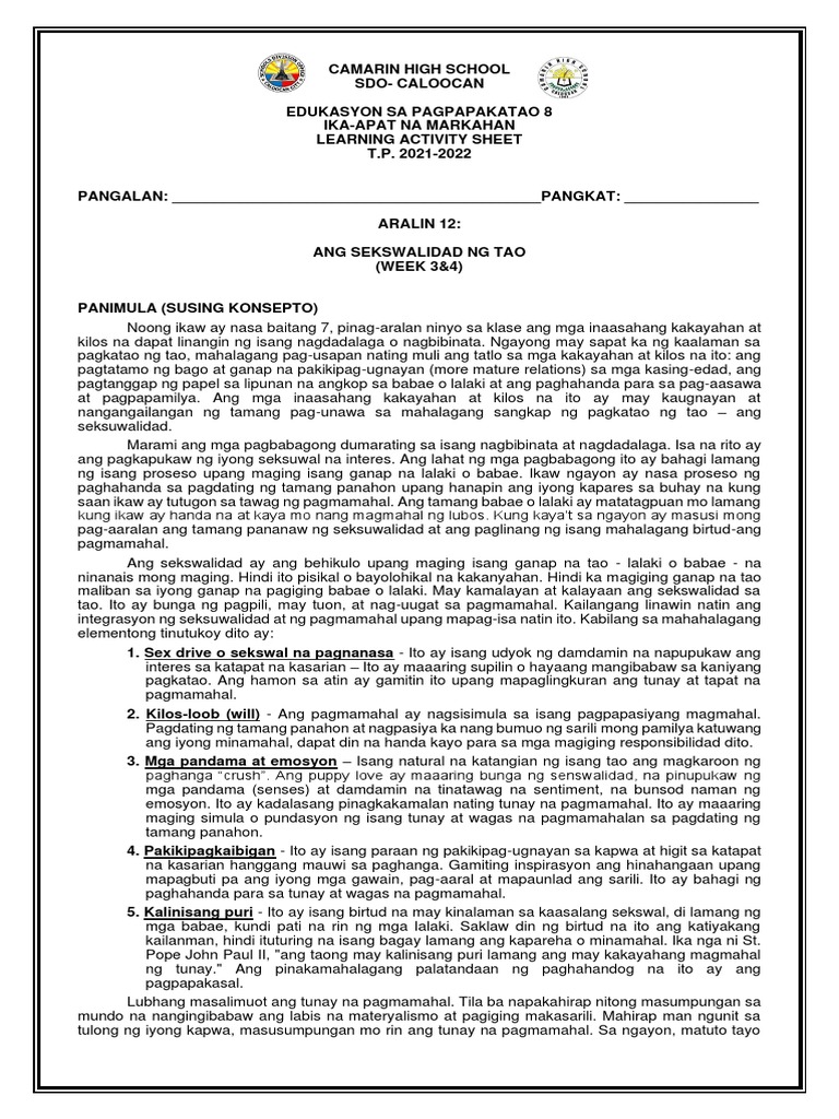 Esp-8 Las q4 Aralin12 w34 | PDF