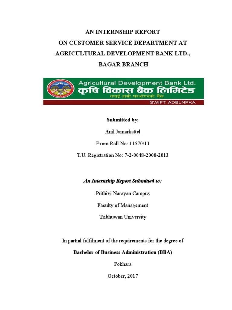 ADBL Bagar Branch Internship Report | PDF | Banks | Automated Teller Machine