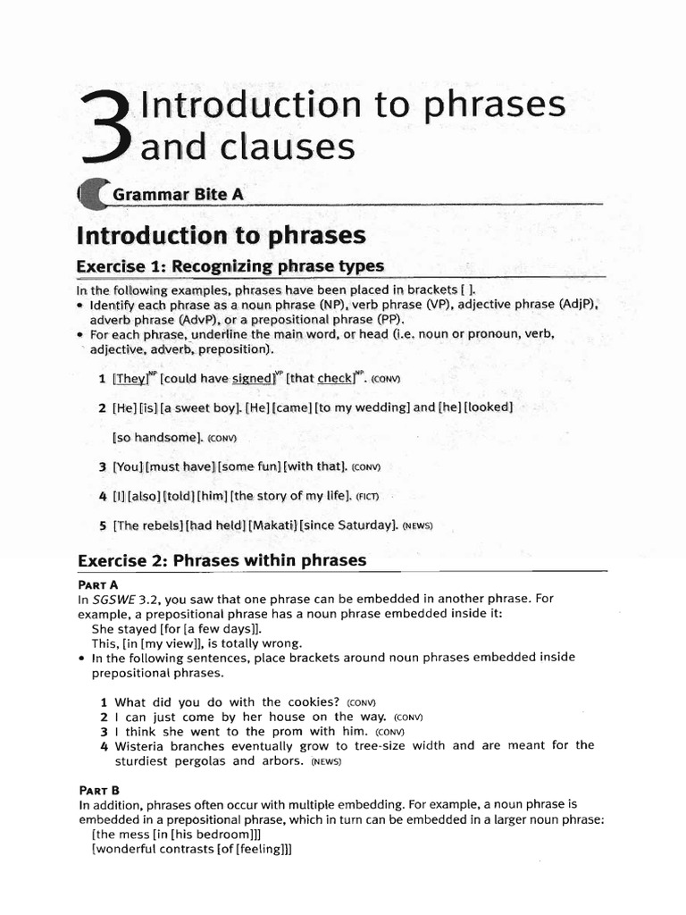 CH 3 - Introduction To Phrases and Clauses WB | PDF | Verb | Phrase