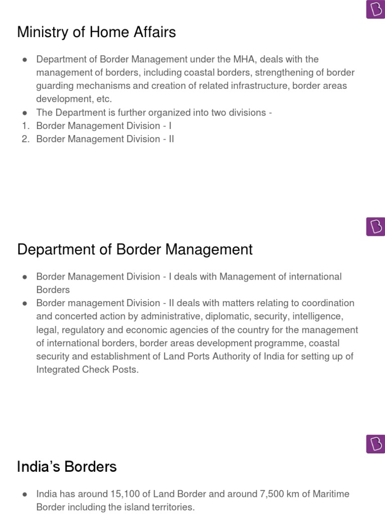 Organization and Management of India's International Borders | PDF