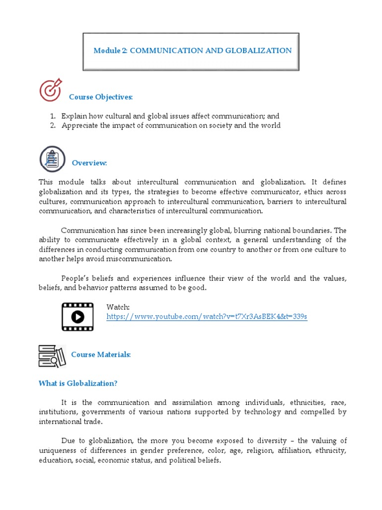 Module 2 - Communication and Globalization | PDF | Communication | Cross Cultural Communication