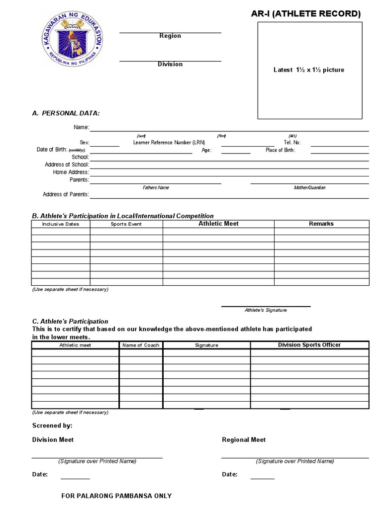 Athlete Record Form | PDF