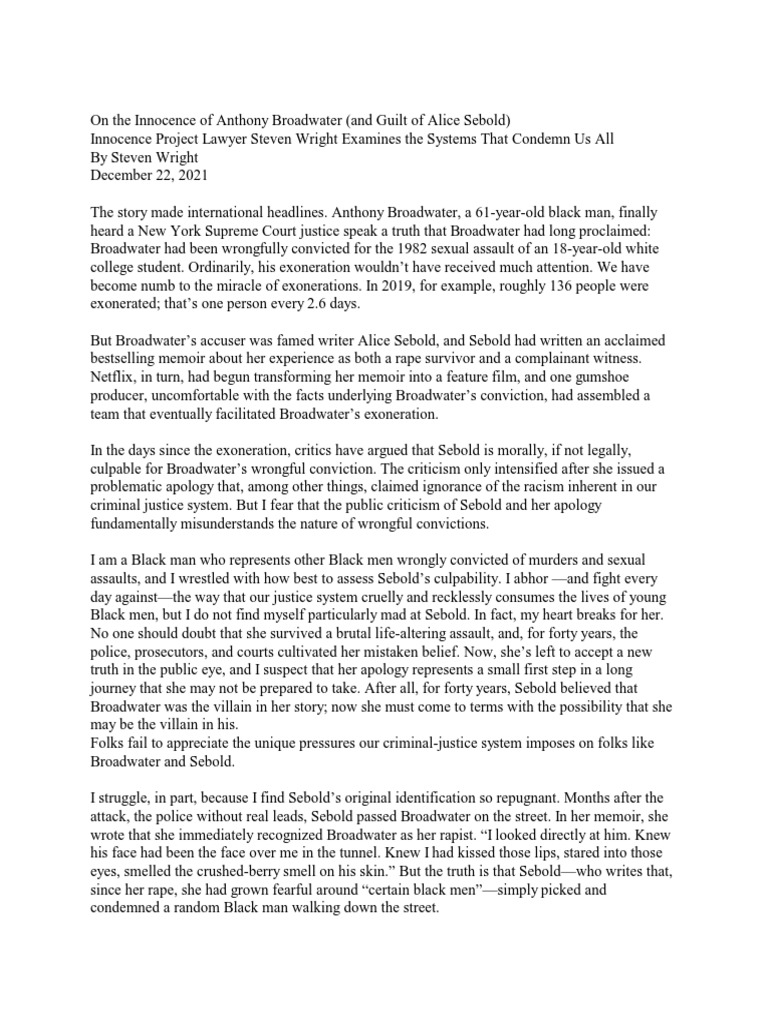 On The Innocence of Anthony Broadwater (And Guilt of Alice Sebold ...