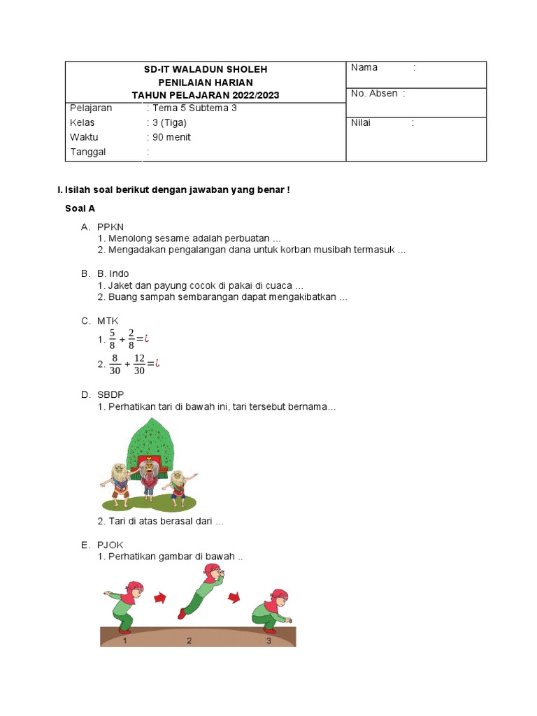 Soal PH Ki-3 Kelas 3 Tema 5 Sub 3 | PDF