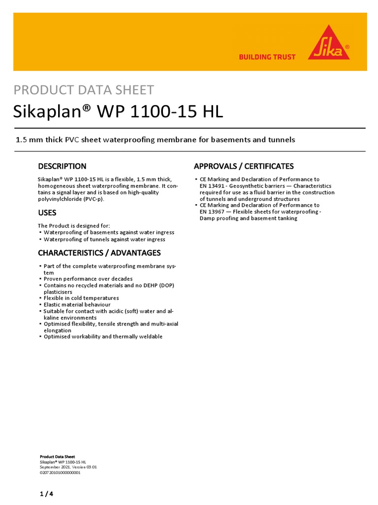 Sikaplan WP 1100-15hl | PDF | Building Engineering | Materials