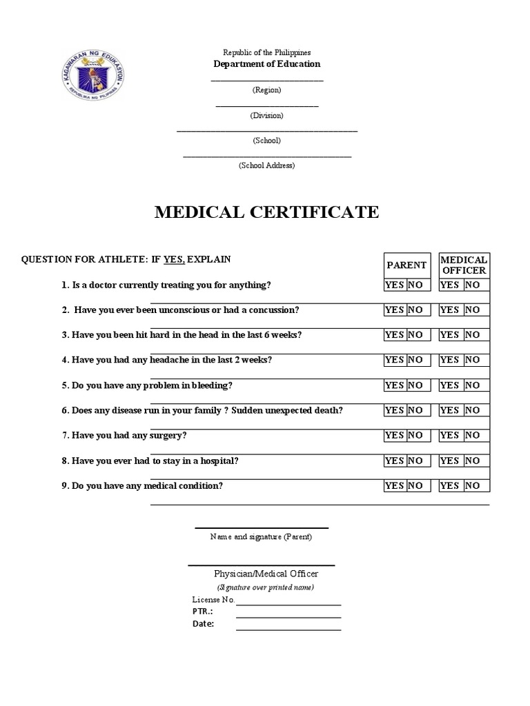 Medical Certificate for Student Athlete Participation | PDF