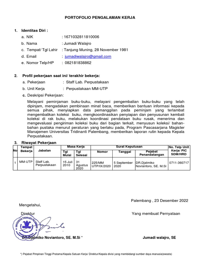 Contoh Portofolio Pengalaman Kerja | PDF
