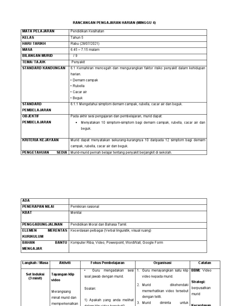 RPH PK Malay M4 28.7.21 Tahun 5 | PDF