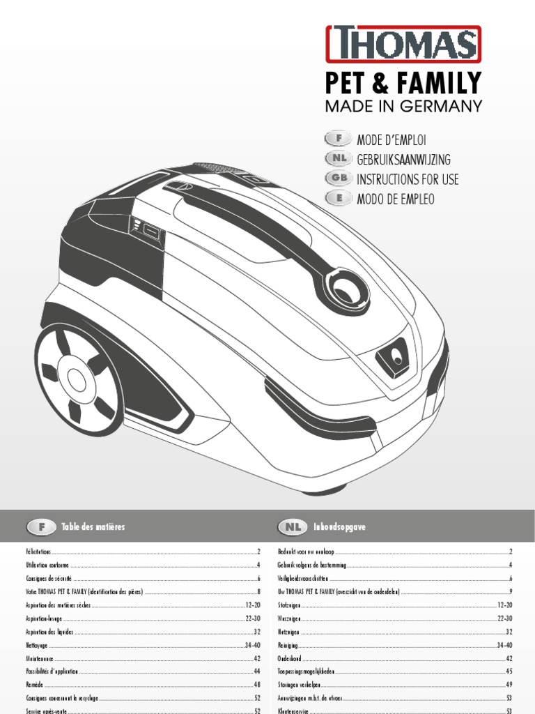 USER MANUAL Thomas AQUA+ Pet & Family Vacuum | PDF