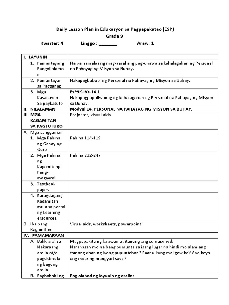 Esp Lesson Plan - 2 Personal Na | PDF