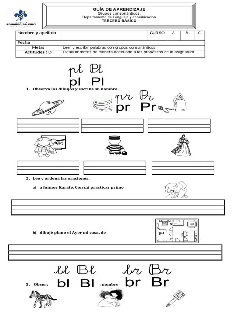 Guía de Aprendizaje: Grupos Consonánticos | PDF
