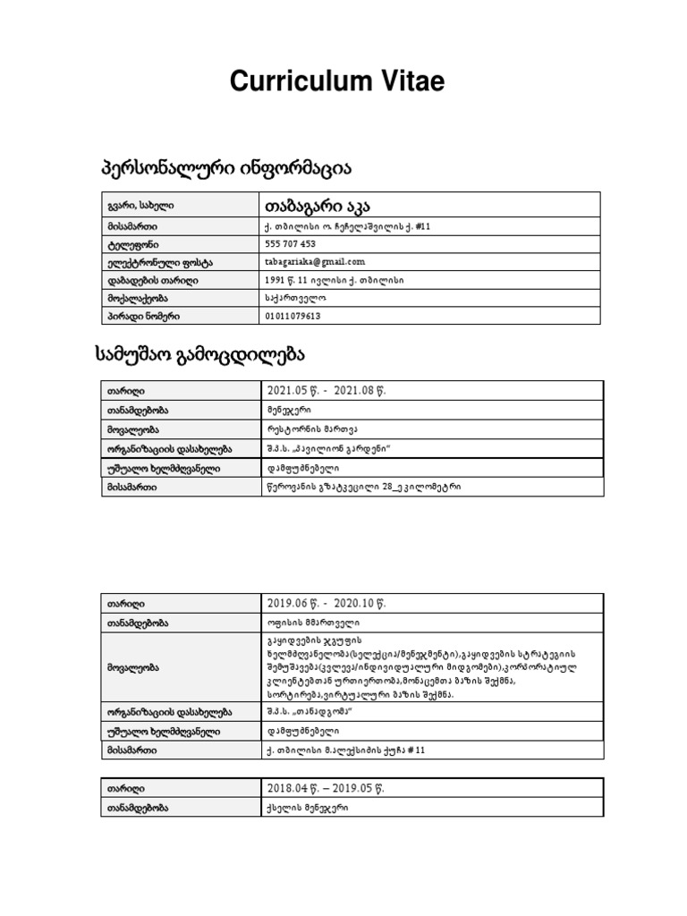 CV Aka Tabagari | PDF