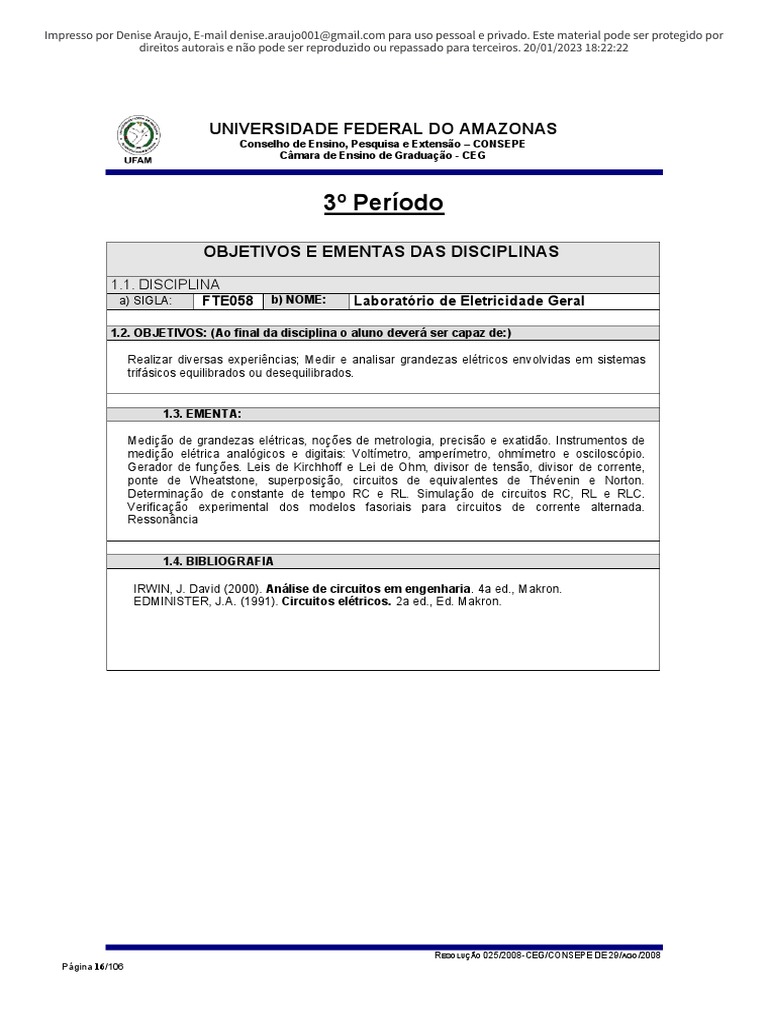 Ementa Lab de Eletricidade Geral | PDF
