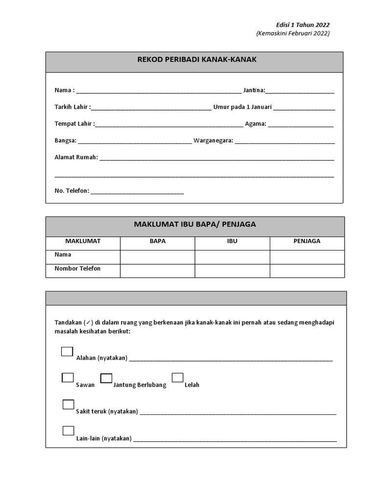 Rekod Kesihatan Kanak-Kanak | PDF