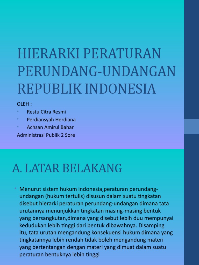 Hierarki Peraturan Perundang-Undangan Republik Indonesia | PDF