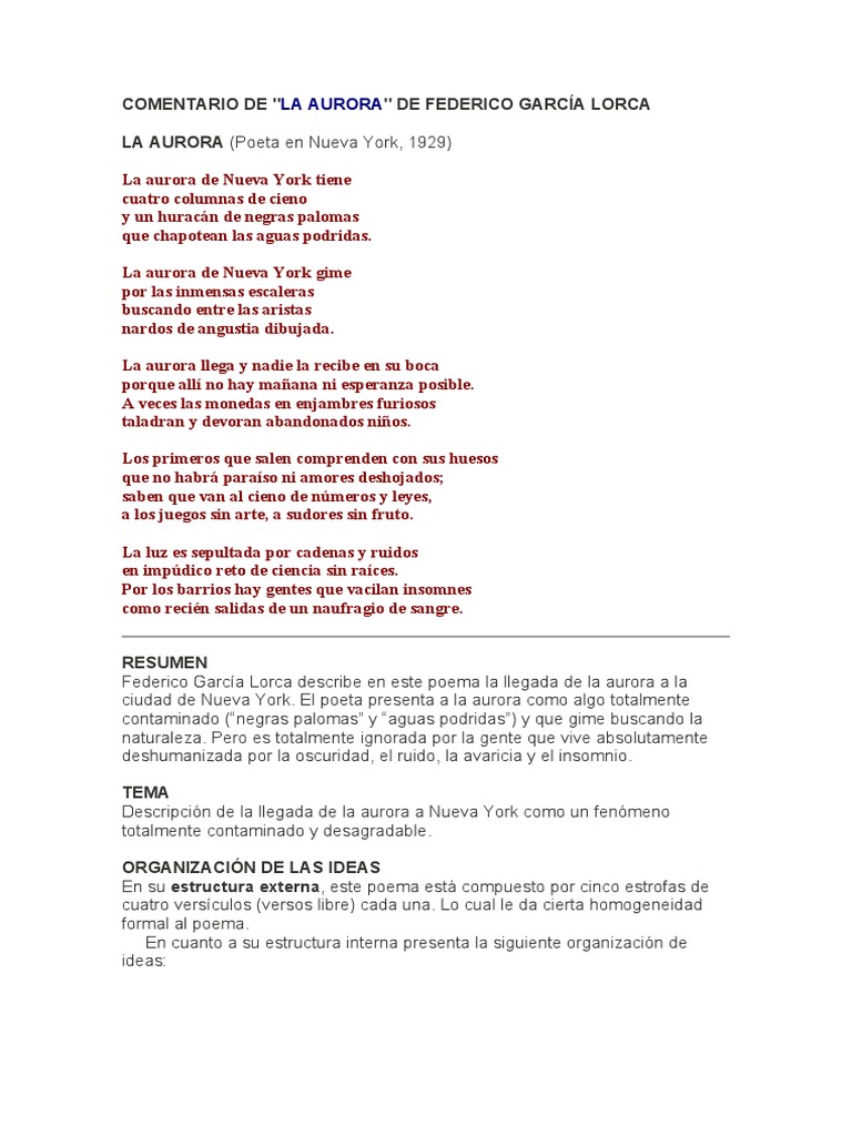 Lorca La Aurora | PDF | Federico García Lorca