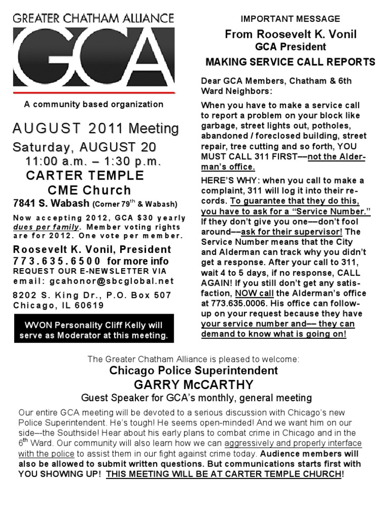 Gca August 2011 Meeting Flyer | PDF | Chicago | Business