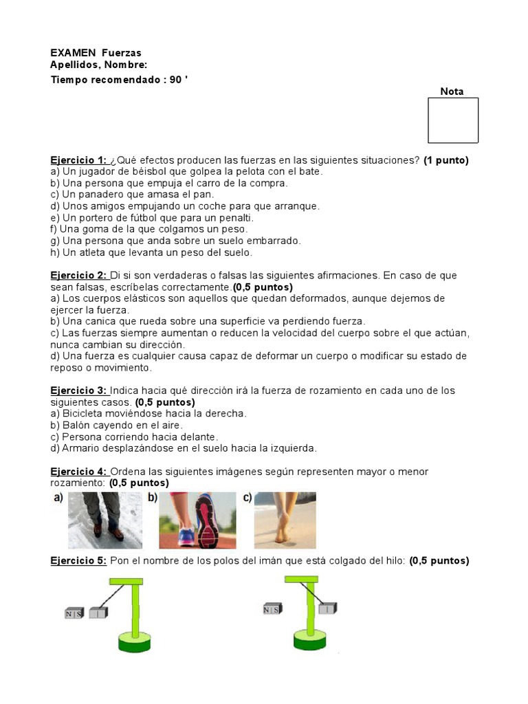 Examen Fuerzas 2º Eso | PDF | Peso | Fuerza