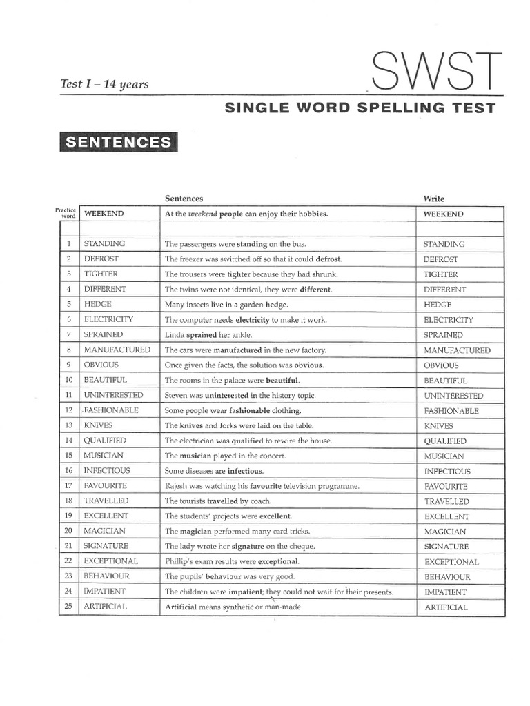 Spelling Test I | PDF