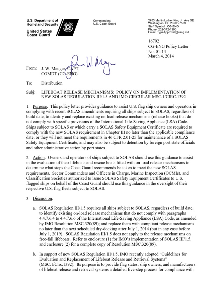 USCG PL Release Mechanisms - Mar2014 | PDF