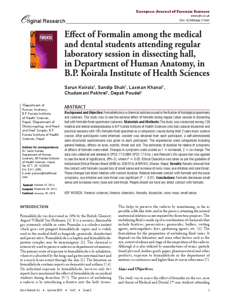 3 Koirala | PDF | Formaldehyde | Cadaver