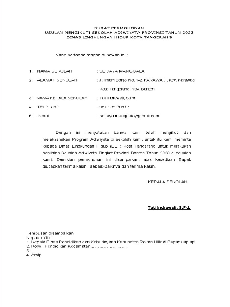 PDF Surat Permohonan Usulan Adiwiyata Nasional N Mandiri 2021 | PDF PDF Surat Permohonan Usulan Adiwiyata Nasional N Mandiri 2021 | PDF