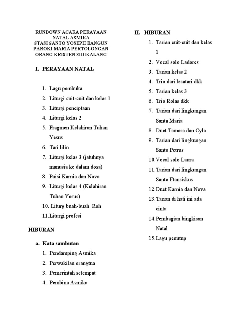 Rundown Acara Perayaan Natal Asmika | PDF