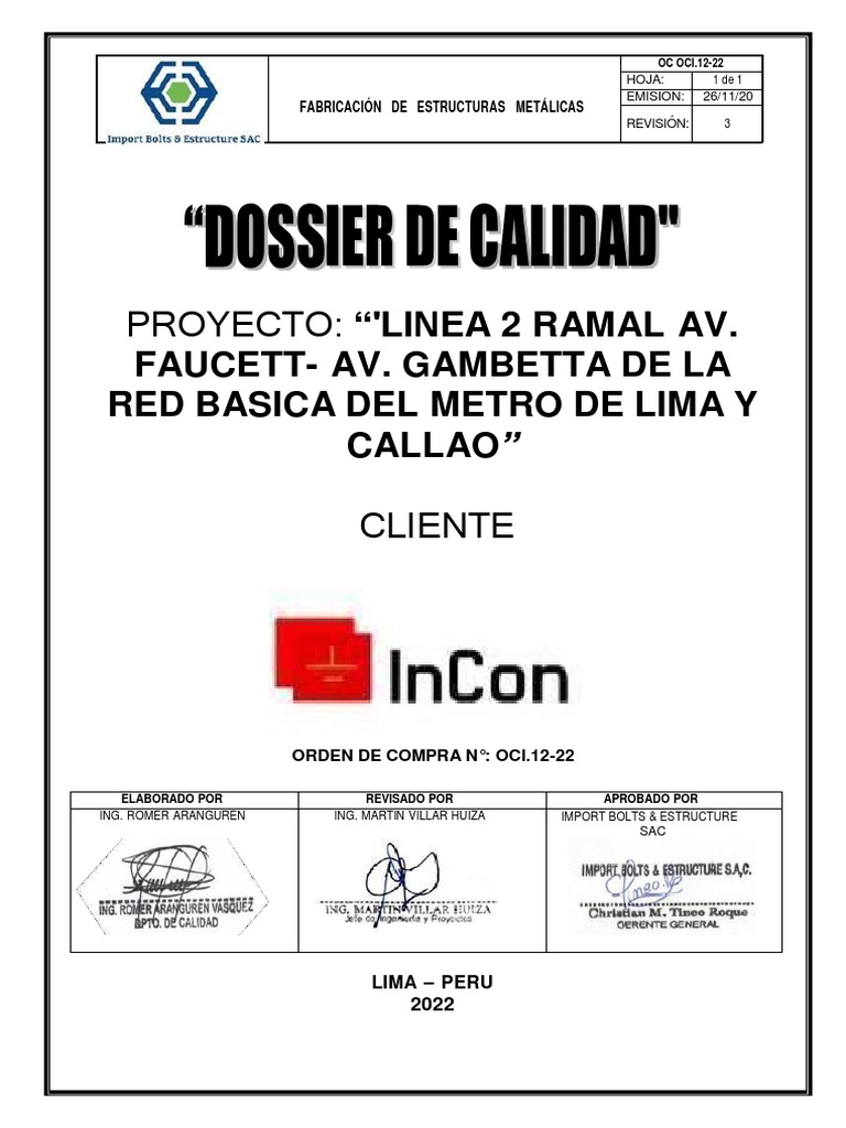 Dossier de Calidad Incon | PDF | Calidad (comercial) | Soldadura